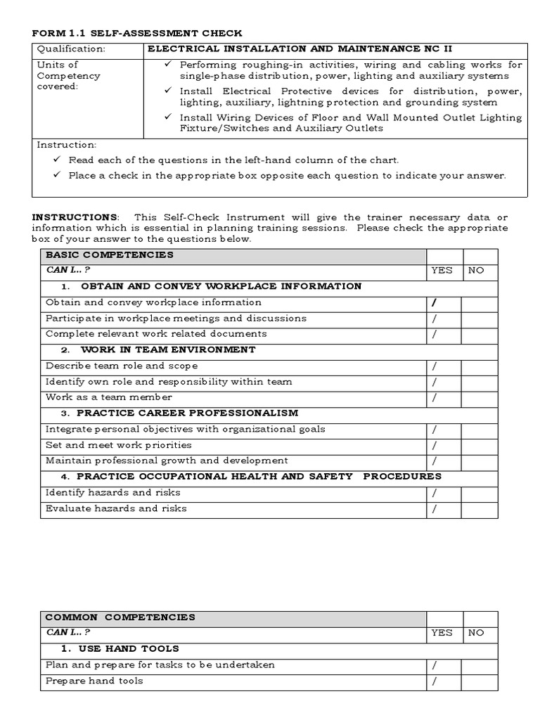 Self-Assessment Check | PDF | Electrical Wiring | Electrical Engineering
