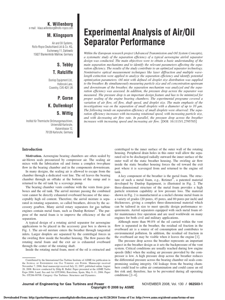 Experimental Analysis of Air Oil Separator Performance | PDF | Flow ...