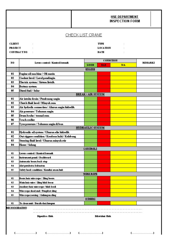 Form Inspeksi Crane | Download Free PDF | Transport | Machines