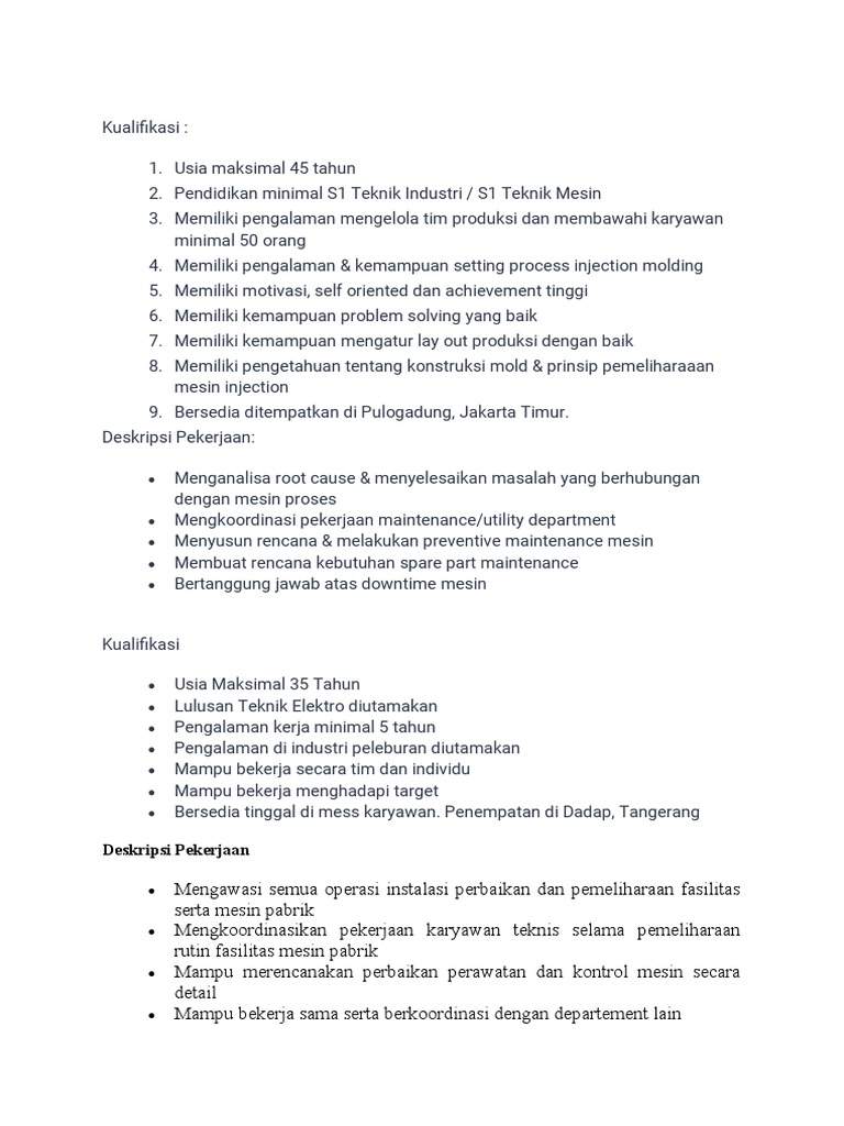 Lowongan Kerja: Manajer Produksi & Teknik | PDF | Bisnis