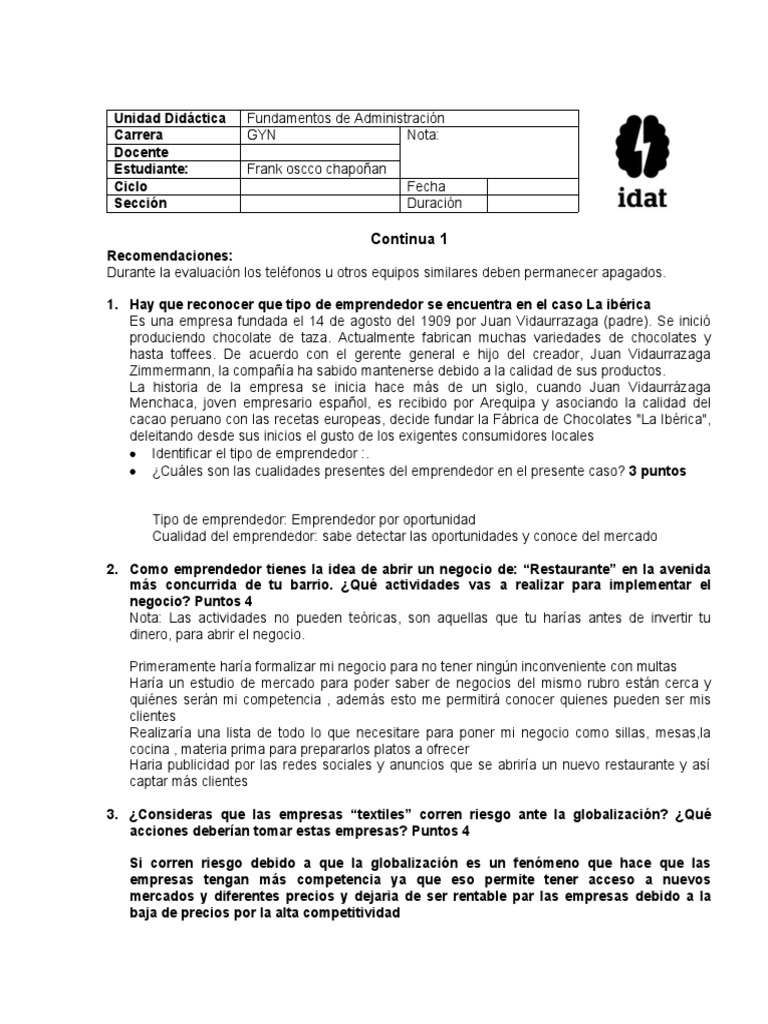 C1 Fundamentos de Administración Modelo 4 Oscco | PDF | Iniciativa ...