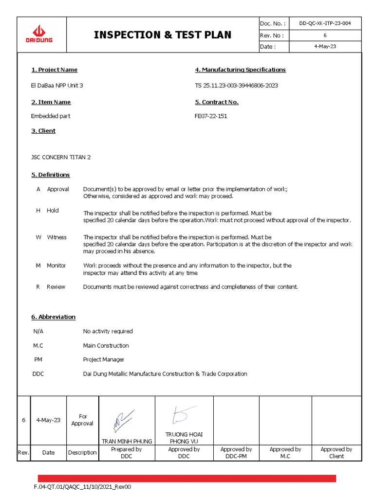 DD-QC-XK-ITP-23-004 - El DaBaa NPP Unit 3 - R6 | PDF | Engineering | Mechanical Engineering