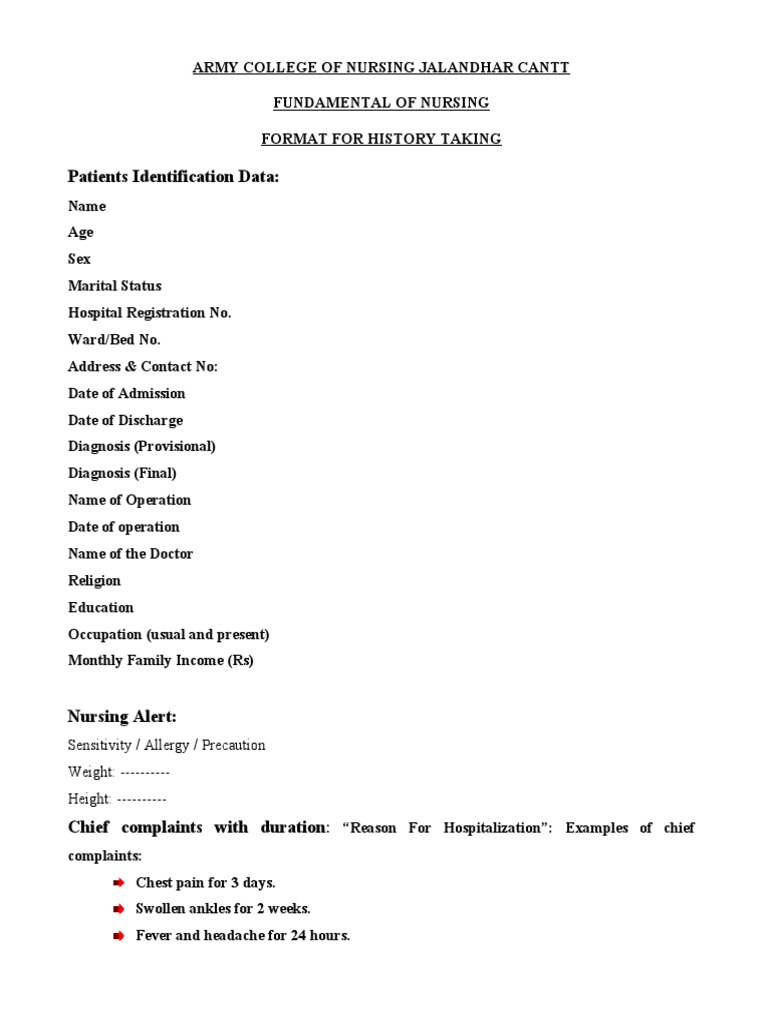 History Taking Format | PDF | Physical Examination | Thorax