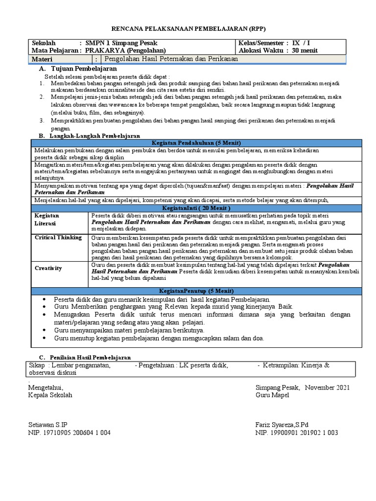 RPP Kelas IX Pengolahan S1 Supervisi | PDF | Karier & Perkembangan | Kesehatan Holistik