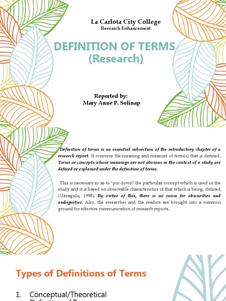 Solinap Report Definition of Terms | PDF | Definition | Concept