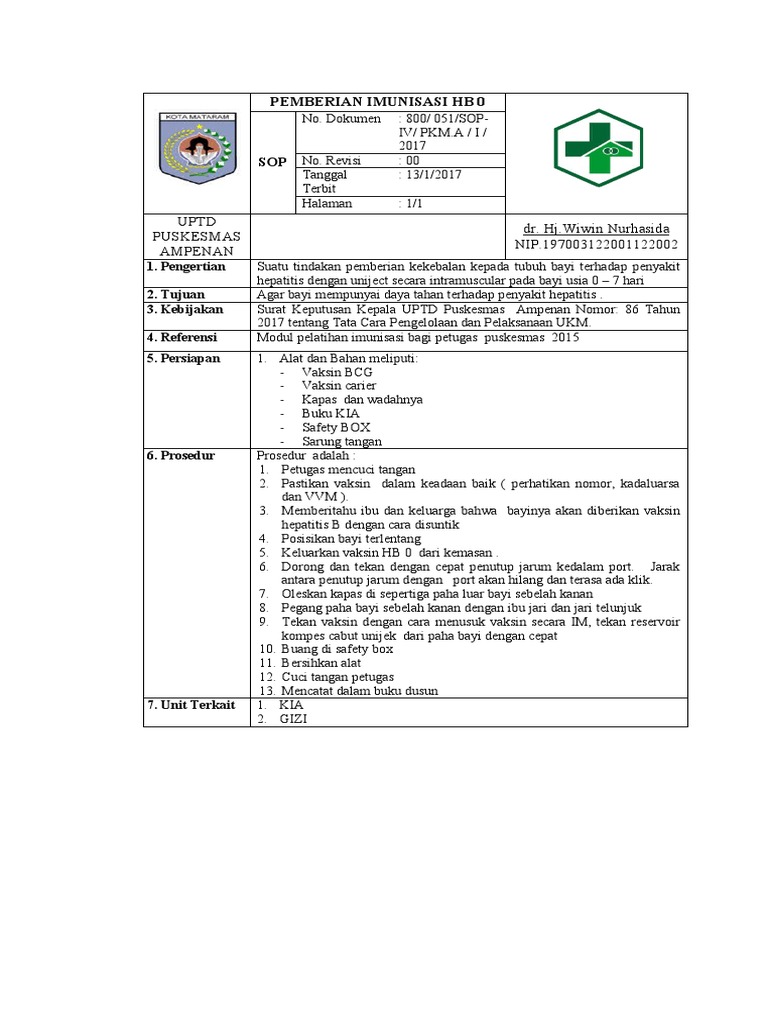 Sop Imunisasi HB 0 | PDF