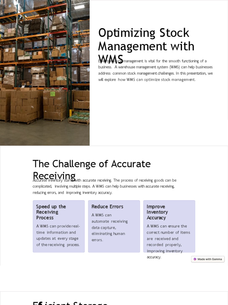 Optimizing Stock Management With WMS | PDF | Inventory | Warehouse Optimizing Stock Management With WMS | PDF | Inventory | Warehouse