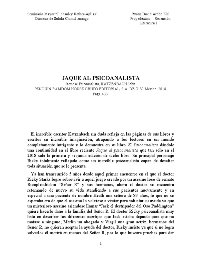 JAQUE AL PSICOANALISTA Reseña | PDF