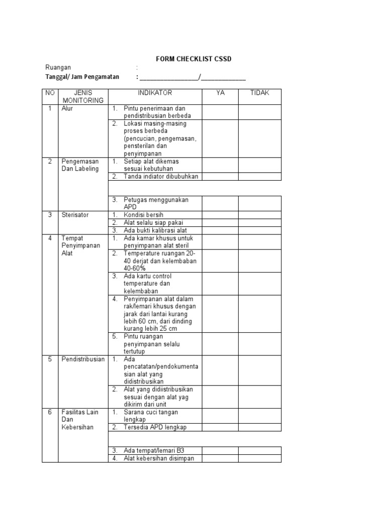 Form Checklist CSSD | PDF