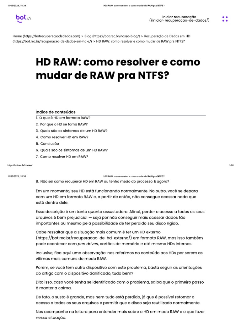 HD RAW como resolver e como mudar de RAW para NTFS | PDF