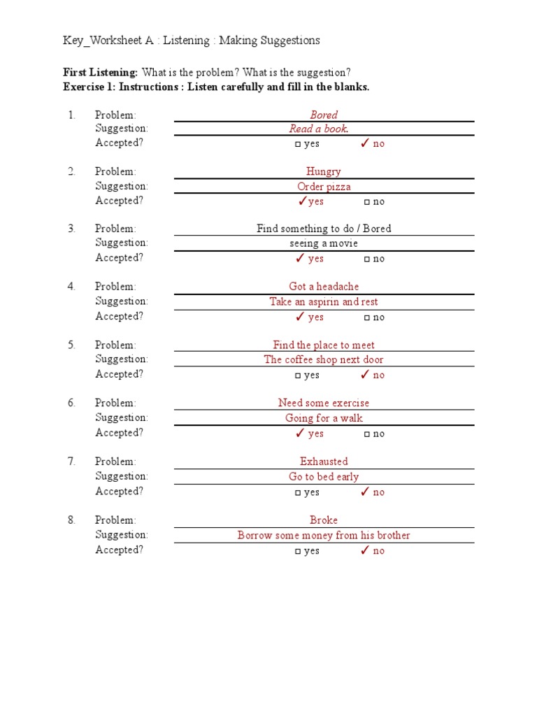 Key - Worksheet A - Listening - Short Dialogues | PDF