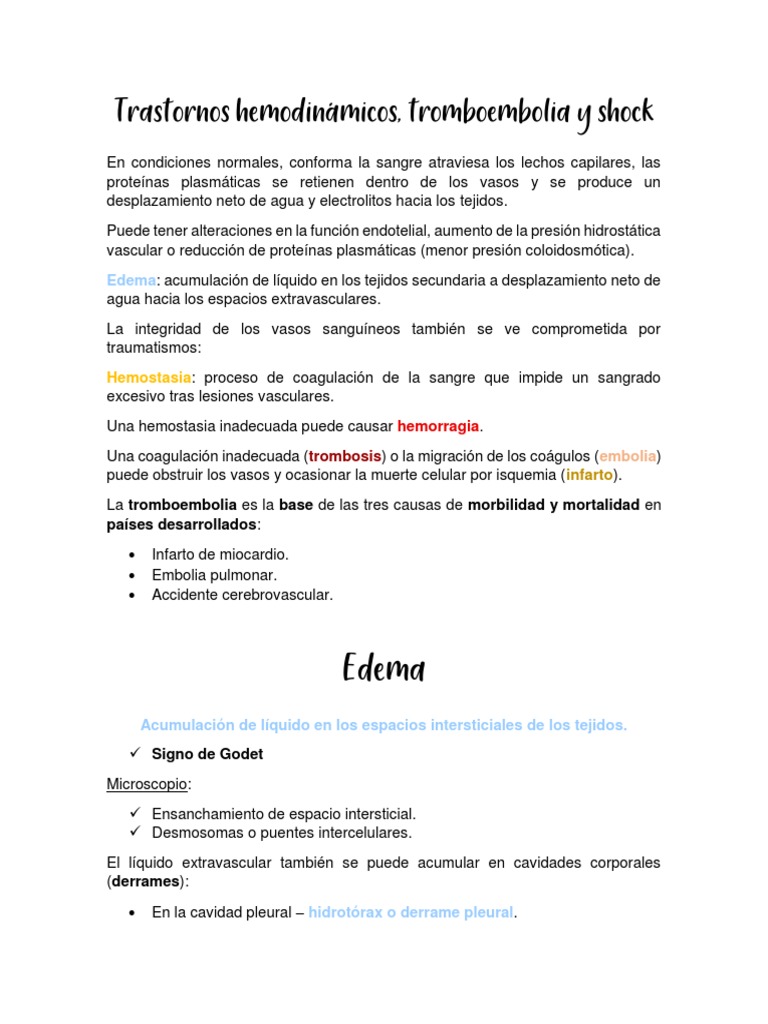 Trastornos Hemodinámicos, Tromboembolia y Shock | PDF | Edema | Trombo