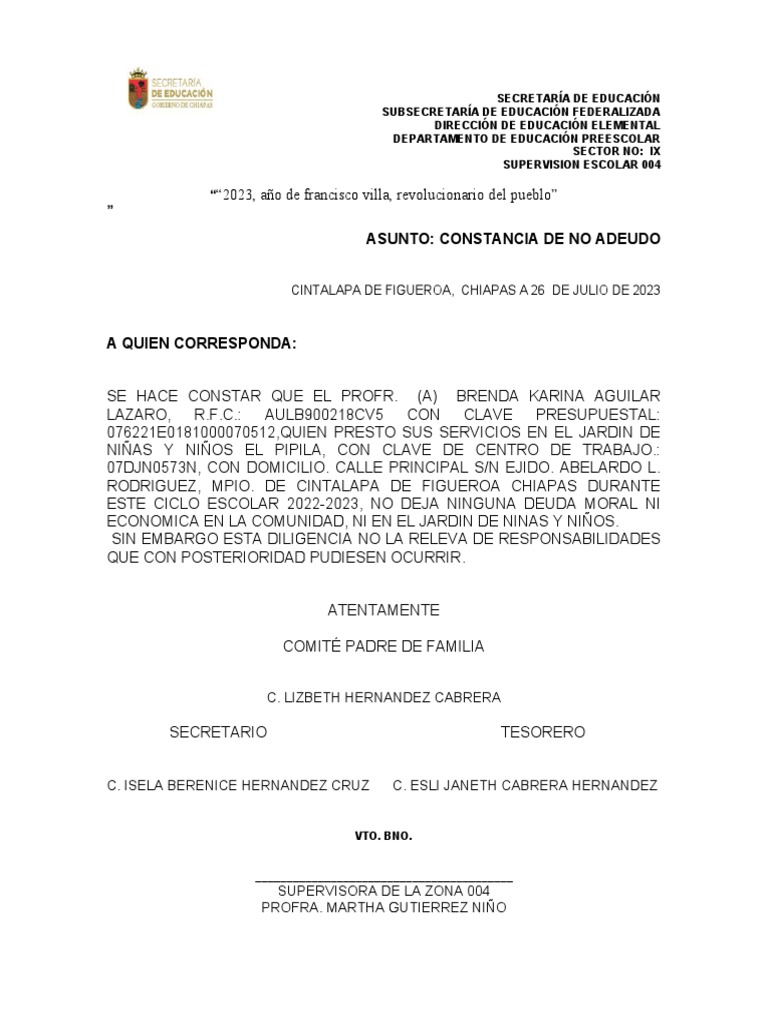 Constancia de No Adeudo C.T. | PDF