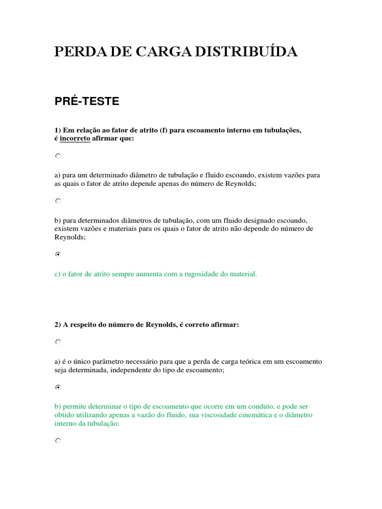 Perda de Carga Distribuída | PDF | Mecânica dos fluidos | Descarga (hidrologia)