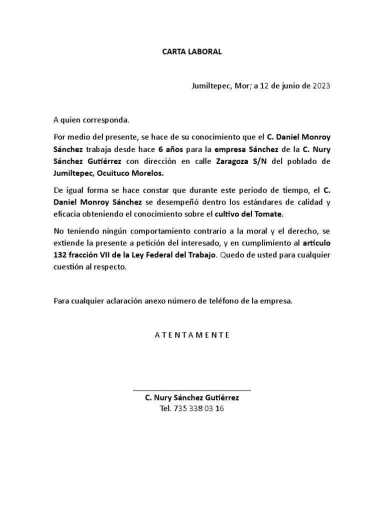 Carta Laboral | PDF