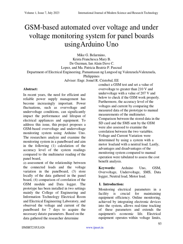 GSM-based Automated Over Voltage and Under Voltage Monitoring System For Panel Boards Using ...