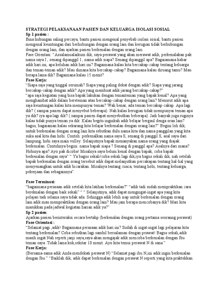 Strategi Pelaksanaan Pasien Dan Keluarga Isolasi Sosial | PDF