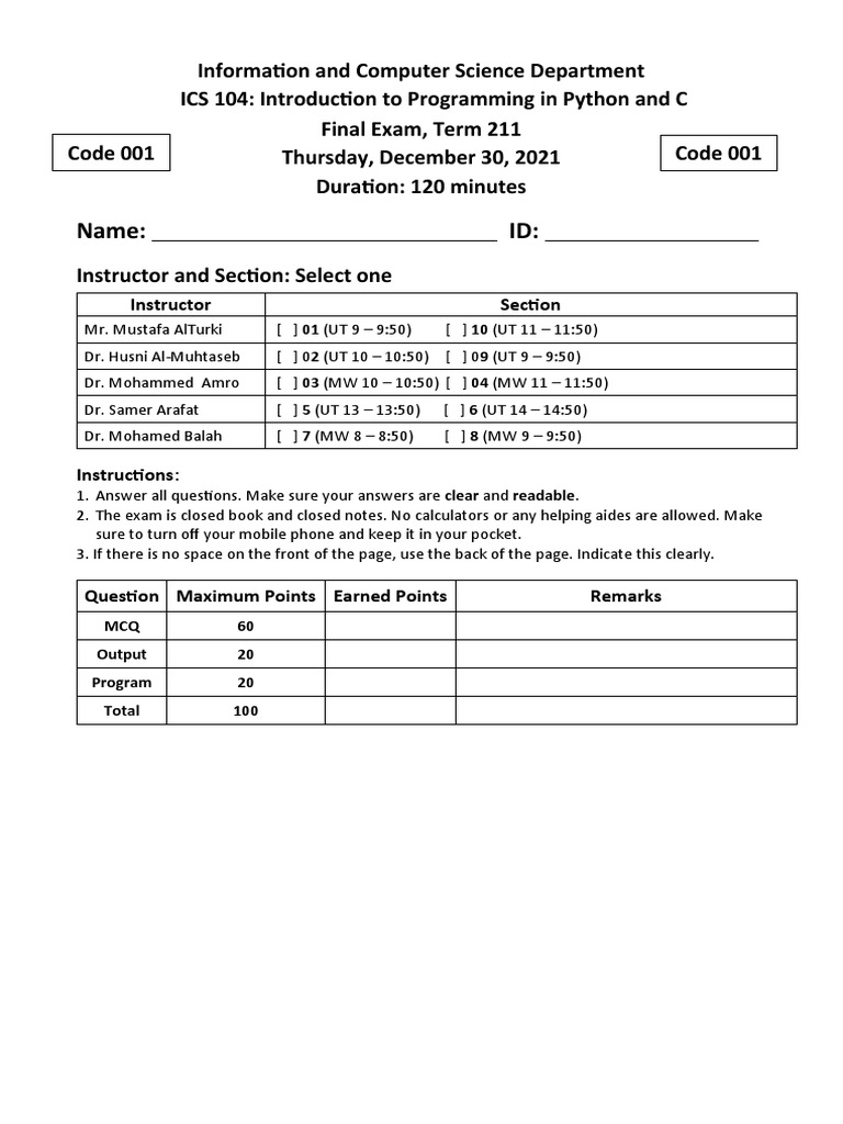 Final Exam: Python Programming ICS 104 | PDF | Filename | Text File
