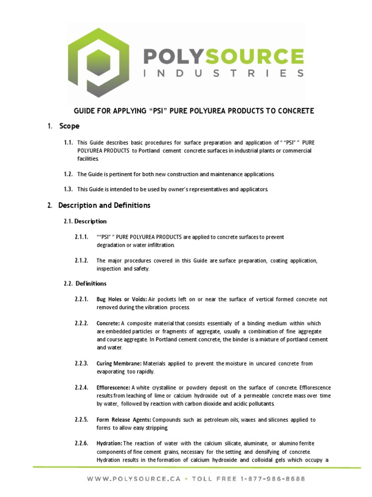 Pure Polyurea To Concrete Application Guideline | PDF | Concrete | Cement