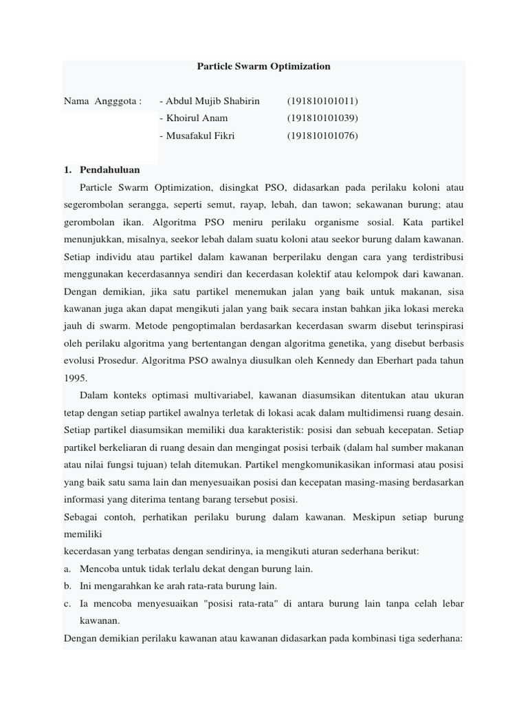 Particle Swarm Optimization | PDF