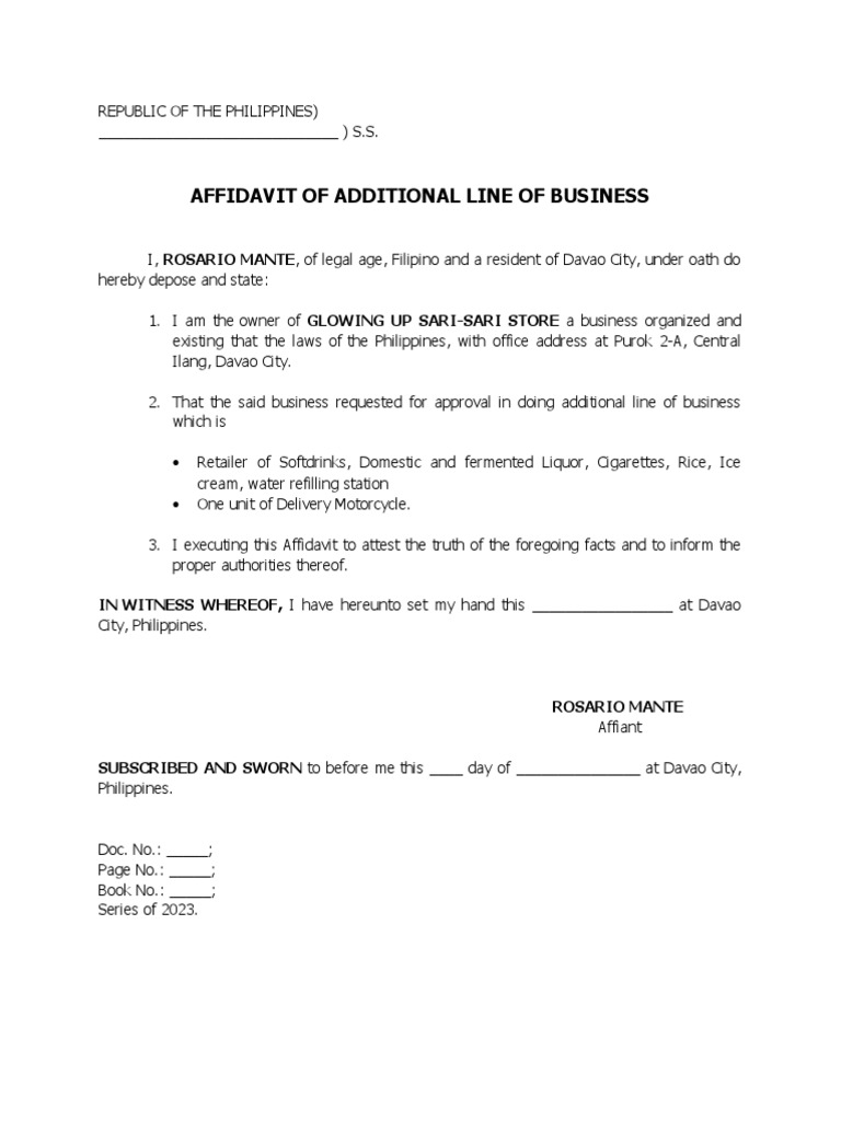 Affidavit of Additional Line of Business | PDF