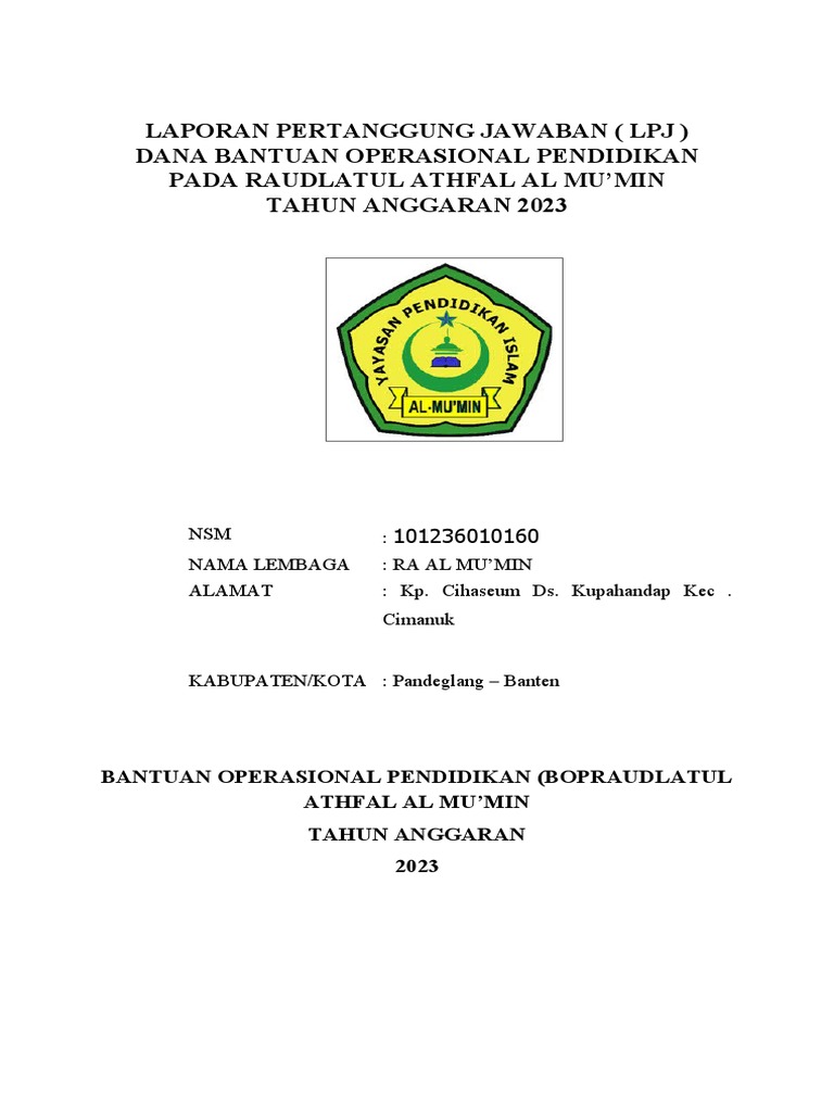 Contoh Format Pendahuluan LPJ RA | PDF