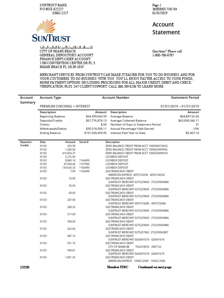 USA SunTrust Bank Statement | PDF | Credit Card | Deposit Account
