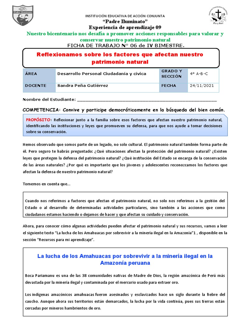 FICHA DE TRABAJO 4° Sec DPCC #06 de IV BIMESTRE. | PDF | Perú | Minería