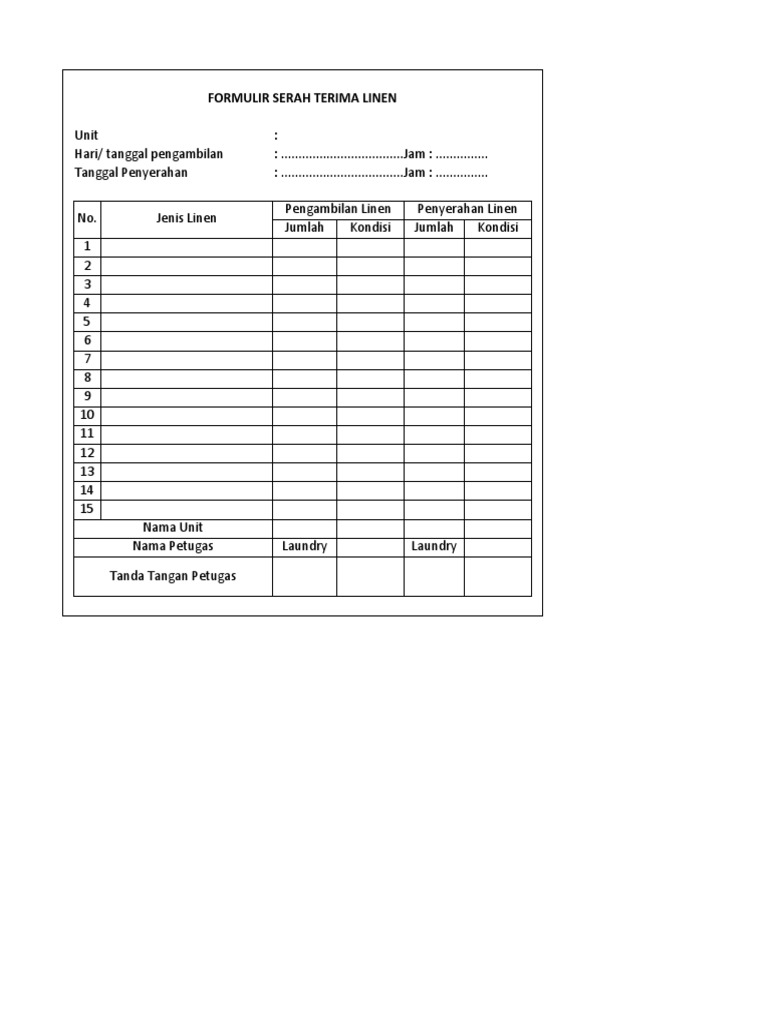 Formulir Serah Terima Linen | PDF