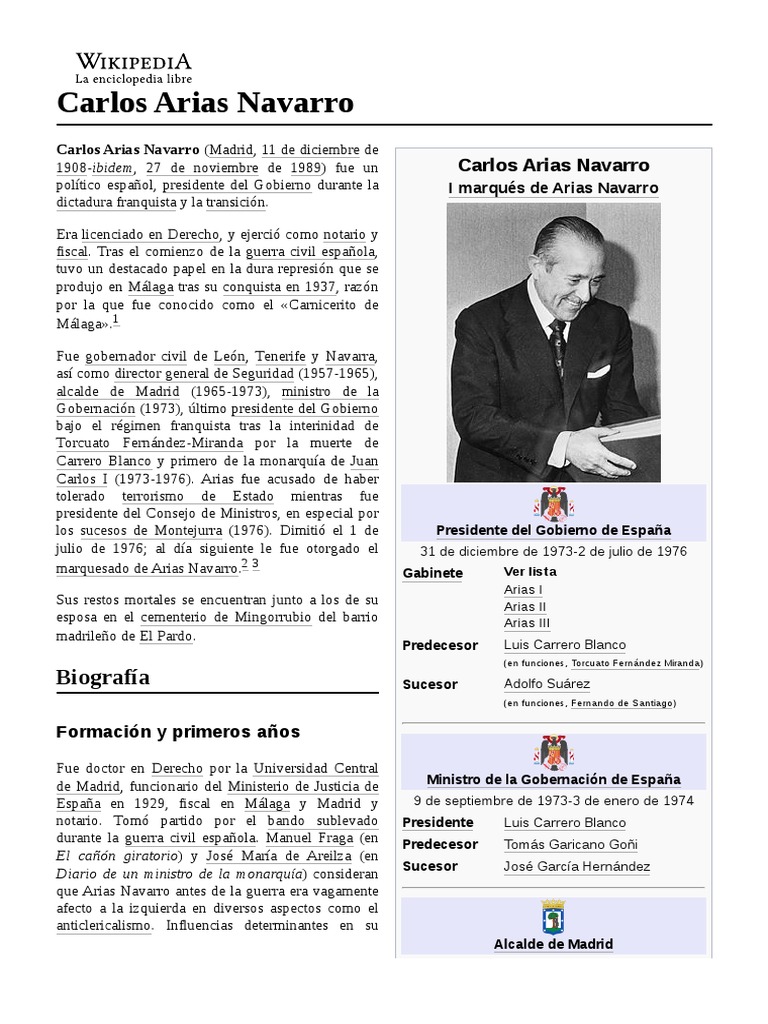 Carlos Arias Navarro Pdf España Política De España