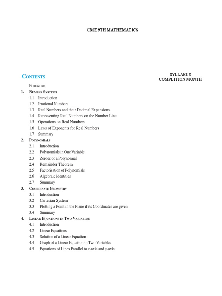 Ncert Class 9 Maths Contents | PDF | Area | Circle