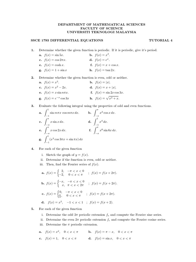 Tutorial 4 Fourier Series | PDF | Fourier Series | Pi