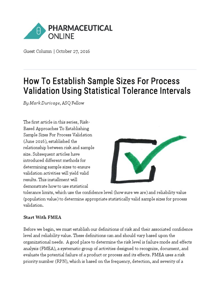 How To Establish Sample Sizes For Process Validation Using Statistical T... | PDF | Confidence ...