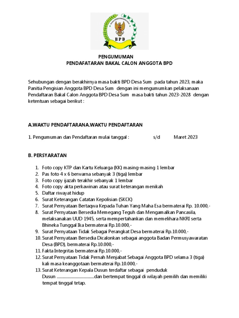 Pengumuman BPD | PDF