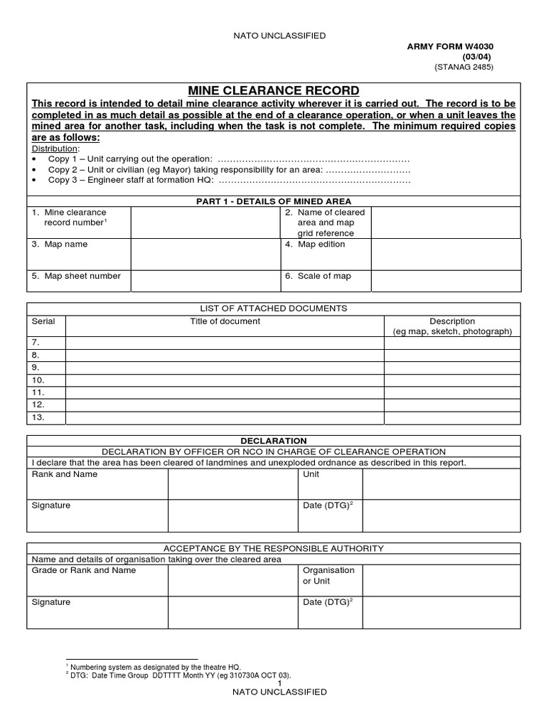 Afw4030 Mine Clearance Record | PDF | Land Mine | Military Technology