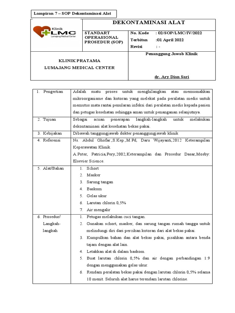 Sop Dekontaminasi Alat | PDF