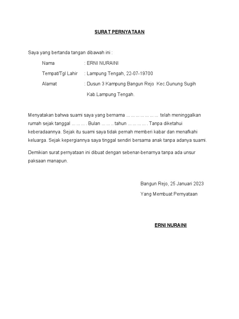 Surat Pernyataan Erni | PDF