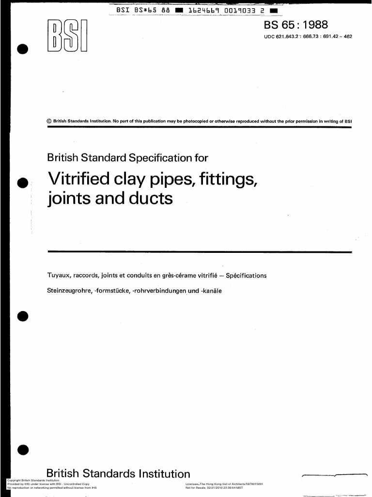 BS 65-1988 | PDF | Pipe (Fluid Conveyance) | Engineering Tolerance