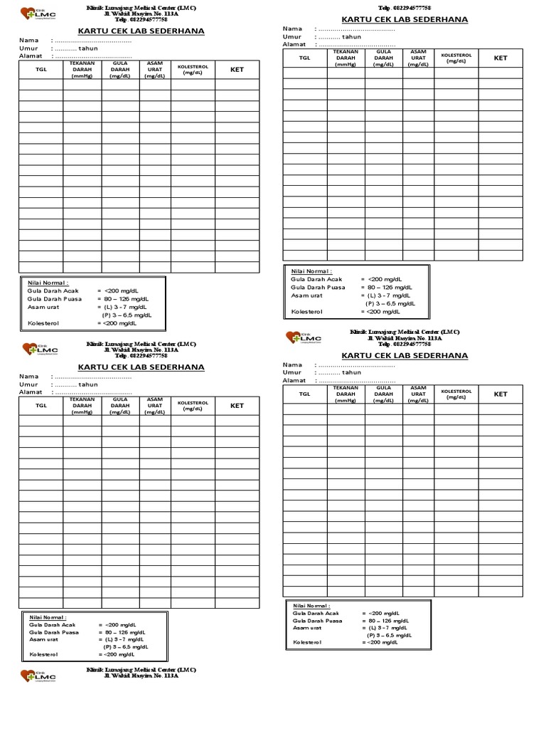 Kartu Cek Lab LMC | PDF