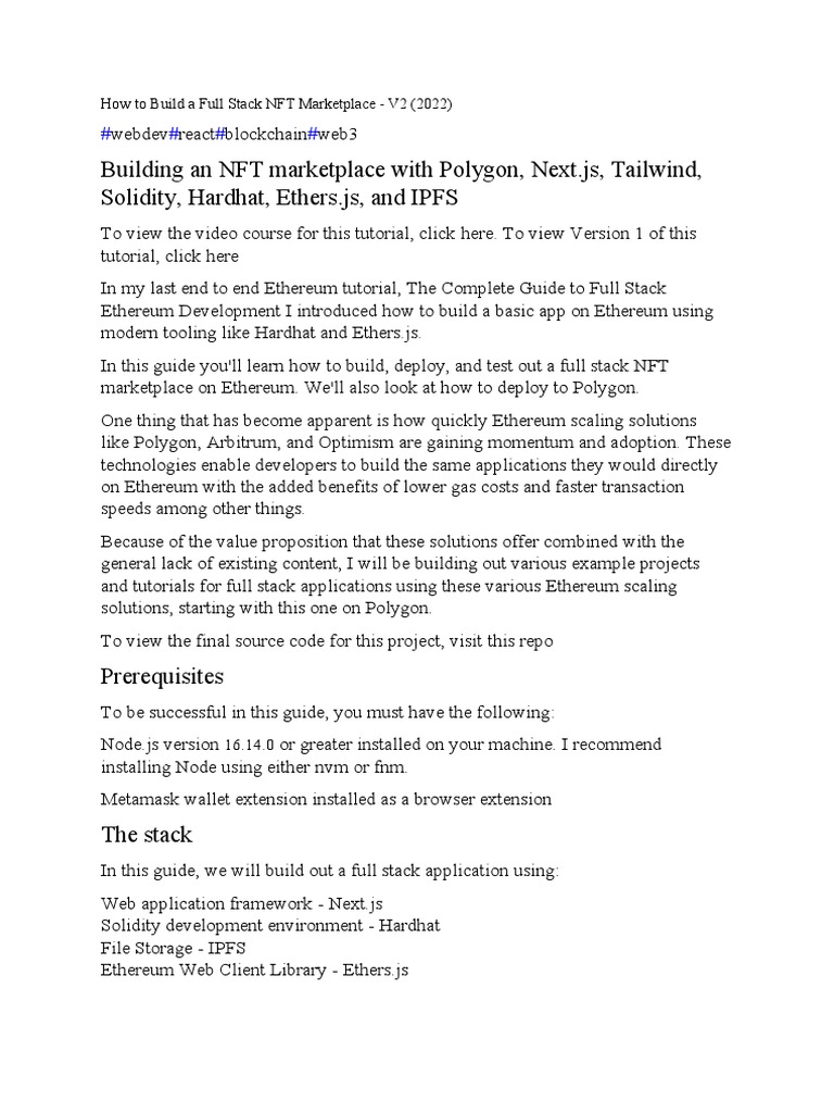 How To Build A Full Stack NFT Marketplace | PDF | Computing | Software ...
