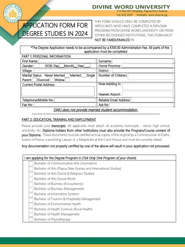 Degree Application Form 2024 Fillable | PDF | Bachelor's Degree | Justice Of The Peace