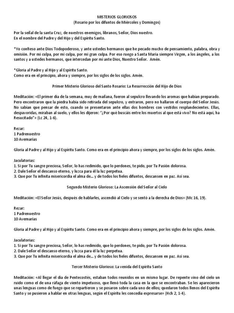 Misterios Gloriosos Miercoles Y Domingo Pdf María Madre De Jesús
