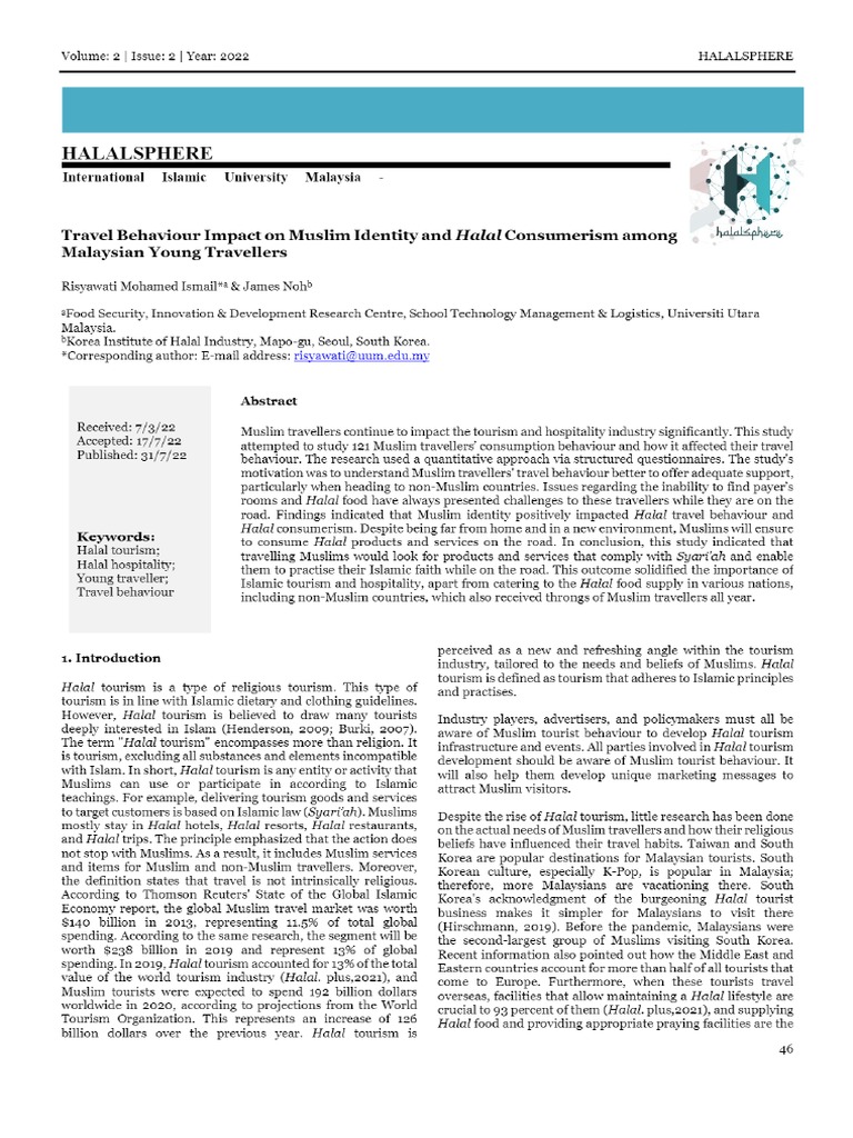 View of Travel Behaviour Impact On Muslim Identity and Halal Consumerism Among Malaysian Young ...