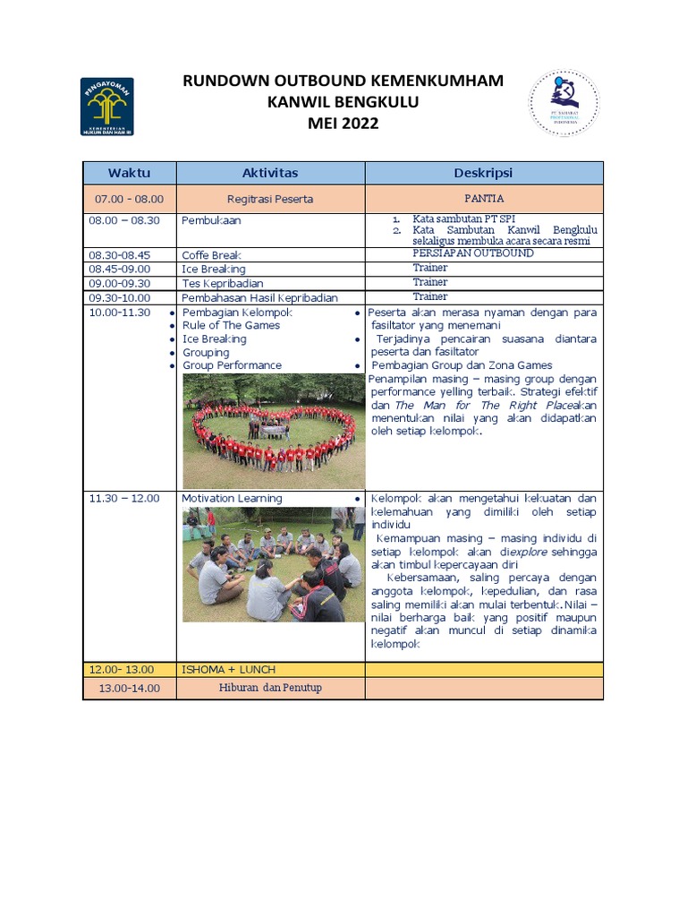 Rundown Outbound Kemenkumham Bengkulu | PDF