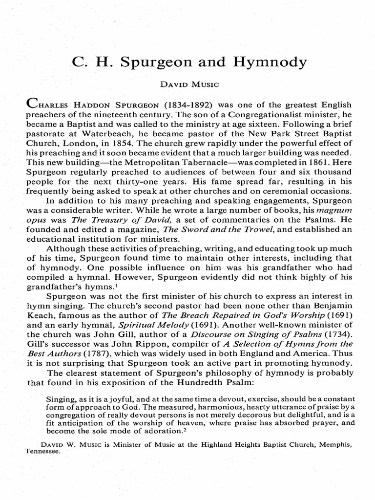 C H. Spurgeon and Hymnody | PDF | Hymns | Charles Spurgeon