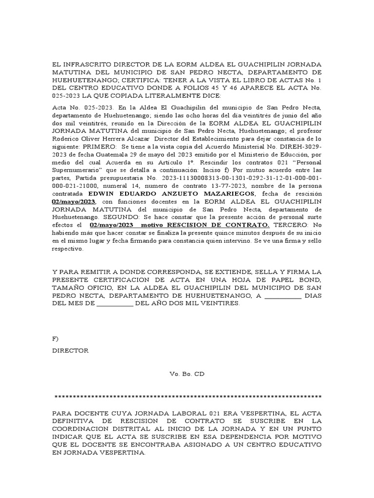 Acta Definitiva-Rescision de Contrato | PDF