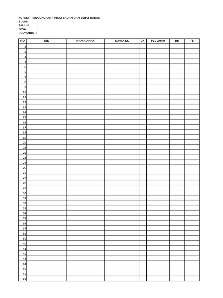 Format Pengukuran TB BB | PDF