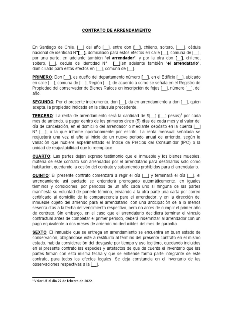 Plantilla Contrato de Arriendo | PDF | Propiedad | Daños y perjuicios