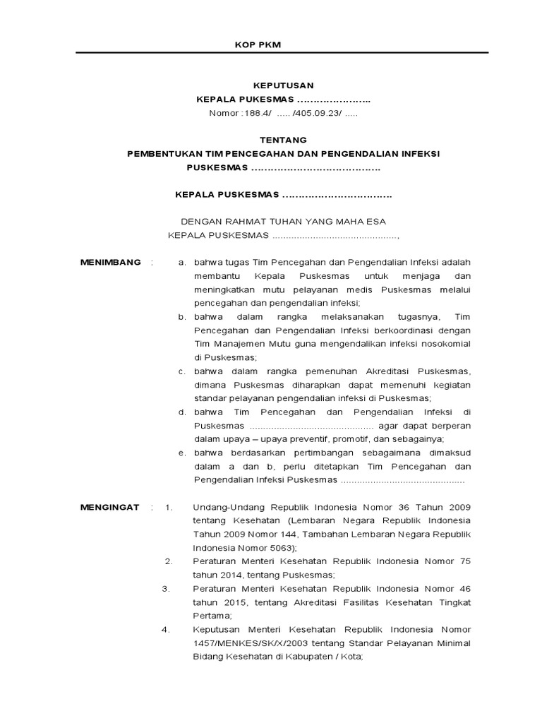 Contoh SK TIM PPI PUSKESMAS | PDF