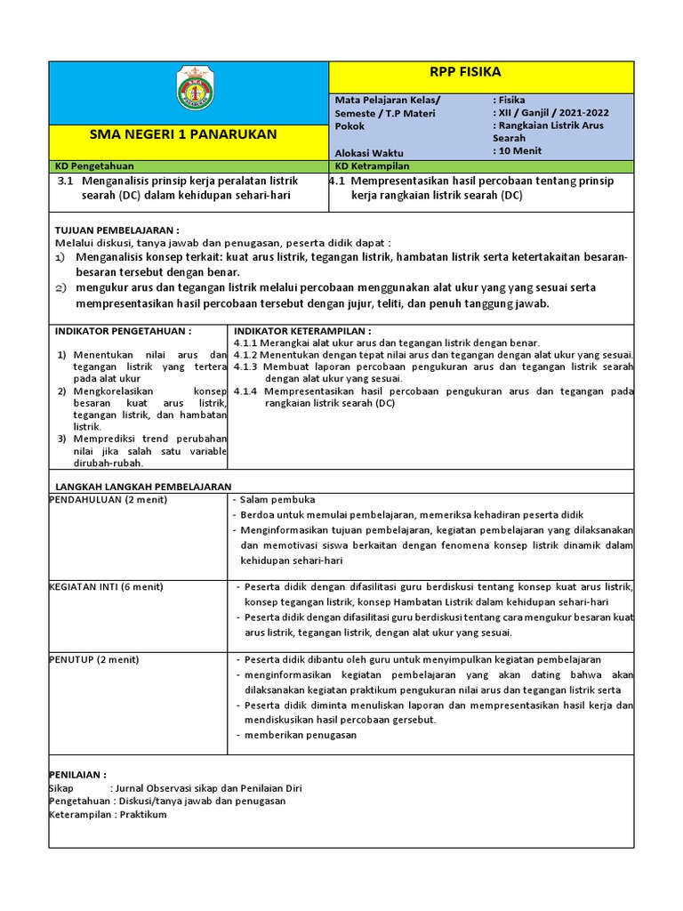RPP Fisika 12 Mipa Listrik Dinamis | PDF